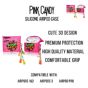 Sweet Body Pink Candy AirPod Case 3D Cartoon Funny Kawaii, Shockproof Protective Soft Silicone Case Skin Designed with Trendy Candy Keychain for AirPods 1&2, AirPods 3, and AirPods Pro (Airpods 3)