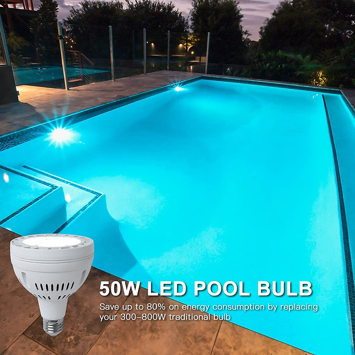 LED Pool Light for Inground Pool, 12V 50W 5000LM Daylight White Swimming Pool LED Light Bulb Replacement for 300~800W Traditional Bulb, Fit in for Pentair and Hayward Pool Light Fixtures