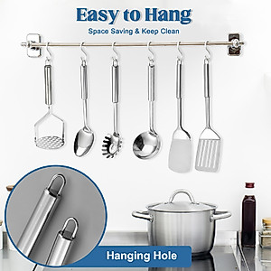 Stainless Steel Kitchen Utensils Set - 11pcs Cooking Utensils Set, Utensil Set with Holder for Cooking, Heat Resistant Kitchen Utensils Sets with Potato Masher, Skimmer, Spoons, Turners, Whisk, Tongs