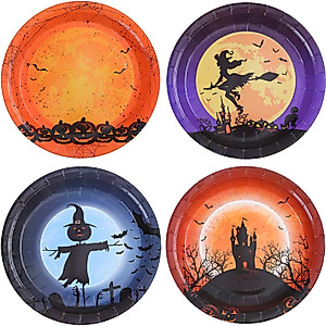 Aneco 60 Pieces Halloween Party Plates Paper Plates Disposable Plates Round Plates Party Supplies for Halloween Party, 9 Inches