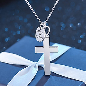 BEILIN S925 Sterling Silver Cross Urn Necklace for Women Men - Keepsake Memorial Cross Cremation Jewelry for Ashes(Always in my heart)