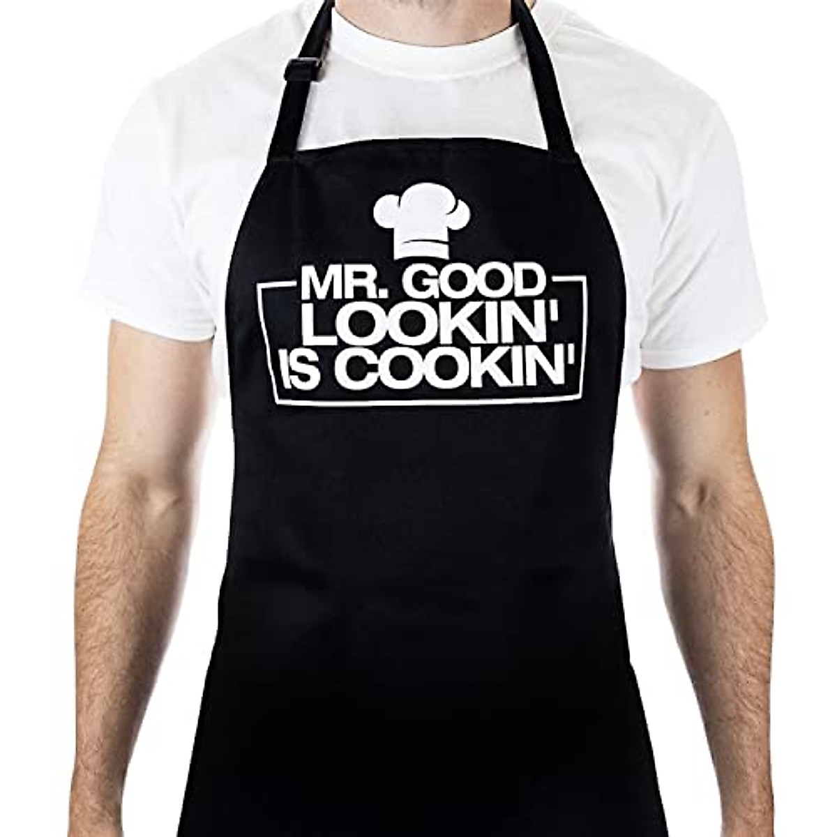 Premium Quality Cooking Apron – Funny Apron - Chef Apron – BBQ Apron – Mr goodlooking is cooking, Black, colorsize
