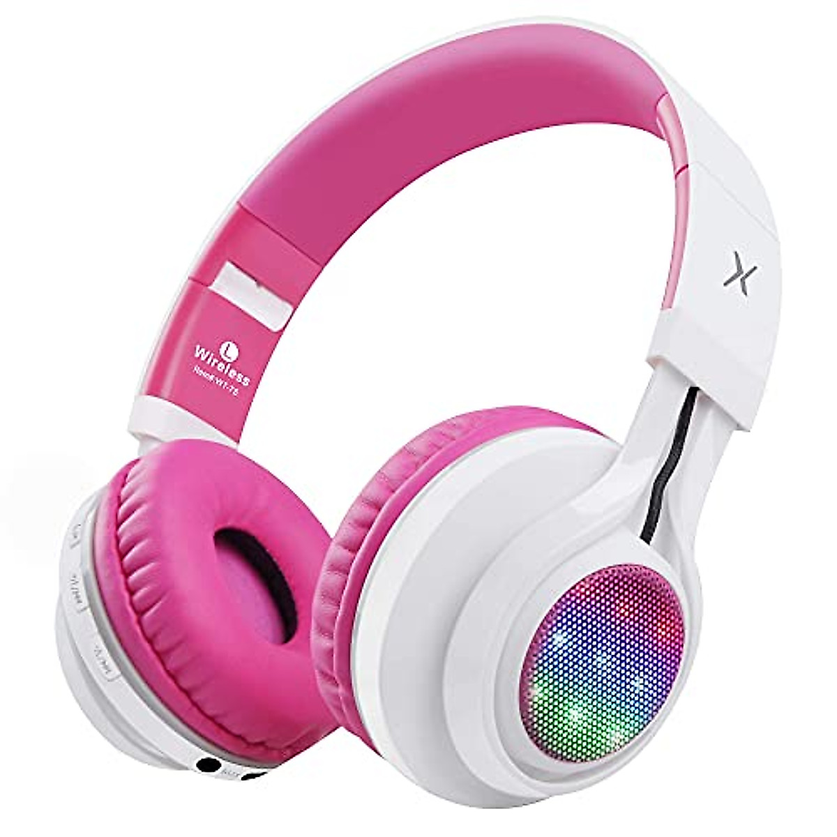 2 Packs Riwbox WT-7S Kids Headphones Wireless, Foldable Stereo Bluetooth Headset with Mic Compatible with PC/Laptop/Tablet/iPad Pink&White