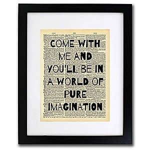 Willy Wonka - Come With Me Quote Art - Authentic Upcycled Dictionary Art Print - Home or Office Decor (D30)