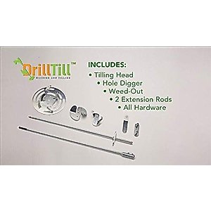 Drill Till, 3 in 1, Smartest Gardening Tools for Weeding, Tilling and Bulb Planting| Includes Hole Digger for Plants, Weeding Tool, 2 Rods & Tiller for Gardening| Use with Cordless Drill/Screwdriver