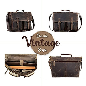 KomalC 18 Inch Leather briefcase Laptop Messenger Bags for Men and Women Best Office School College Satchel Bag (Messenger Bag)