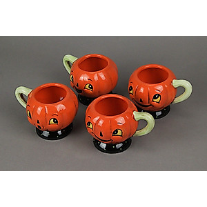 Johanna Parker Design Dolomite Set of 4 Jack O' Lantern Pumpkin Coffee or Tea Mugs