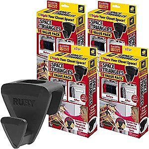 New Ruby Space Triangles, 4 Pack, AS-SEEN-ON-TV Ultra- Premium Hanger Hooks Triple Closet Space 72 PC Value Pack, Black