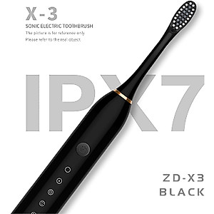 Sonic Electric Toothbrushes USB Rechargeable Ultrasonic Tooth Brush with 4 Brush Heads 6 Cleaning Modes and Smart Timer IPX7 Waterproof Cleaning Toothbrushes for Adults and Kids (Black)