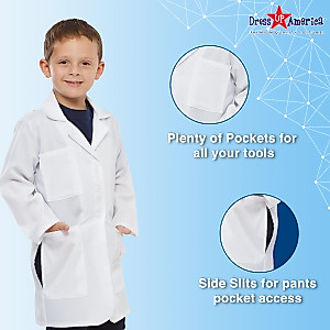 Dress Up America Lab Coat for Kids - Doctor's White Lab Coat Costume for Girls and Boys - 3/4 Length Lightweight Lab Coat