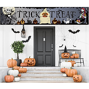 Jack Skellington Halloween Decorations Outdoor Yard Sign Trick or Treat Hanging Banner Halloween Nightmore Before Halloween Backdrop Home Wall Decor for Halloween Holiday Party Supplies Indoor Outdoor