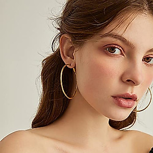 Dainty 70mm 14K Yellow Gold Silver Big Large Hoop Earrings For Women Sensitive Ears Fashion Round Circle Huggie Hypoallergenic Hoops 3 Inch Minimalist Hooped Gifts Bff Birthday (Yellow Gold)