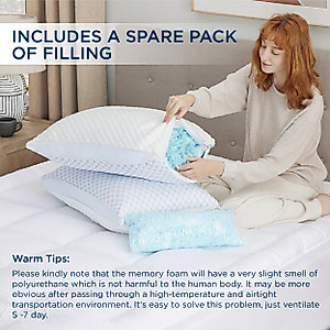 Bedsure Shredded Memory Foam Pillows - Firm Side Sleeper Pillows, Colling Pillows with Rayon Derived from Bamboo Breathable Cover & Adjustable Loft (1, King)