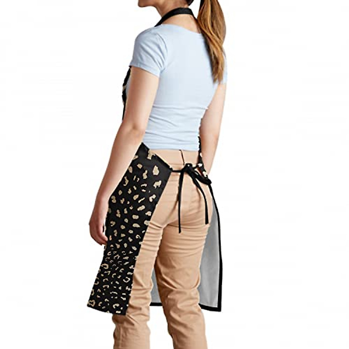 Sweetshow Leopard Print Apron Animal Aprons for Women Nail Tech Apron With 2 Pockets Adjustable Neck Aprons For Home Kitchen Bbq Grill Bistro Apron Women Men