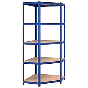 vidaXL 5-Layer Corner Shelf in Blue - Steel & Engineered Wood Material - Ideal for Residential and Commercial Storage - Meets California Proposition 65 Standards