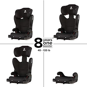 Diono Cambria 2 XL, Dual Latch Connectors, 2-in-1 Belt Positioning Booster Seat, High-Back to Backless Booster, Space and Room to Grow, 7 Headrest Positions, 8 Years 1 Booster Seat, Black