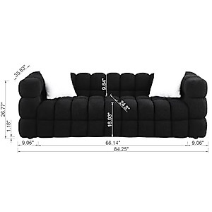 EOVTK 84.3" Marshmallow Sofa with Deep 3 Seats, Modern Boucle Fabric Tufted Cloud Sleeper Couch with 2 Pillows, for Living Room Apartment Office, Black