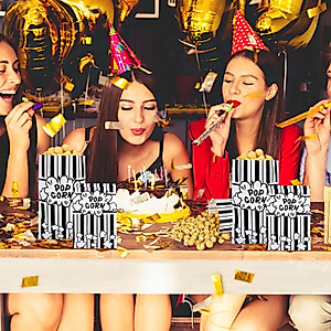 Whaline 200Pcs Movie Night Paper Popcorn Bags 2 oz Black and White Stripe Flat Bottom Popcorn Container Grease Resistant Large Sleeve Popcorn Bucket Disposable for Retro Movie Themed Party Carnival