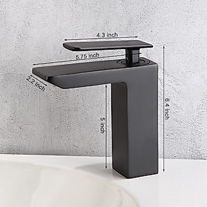 POP SANITARYWARE Matte Black Waterfall Bathroom Sink Faucet for 1 Hole, Single Handle Solid Brass Bathroom Vanity Faucets Deck Mount Modern RV Faucet