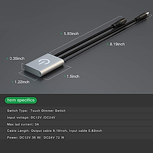 Sensky 12V 24V DC Touch On/Off Sensor Switch Touch Dimmer Switch Brightness Adjustment for LED Cabinet Light, LED Strip Light, Rigid Light Bar