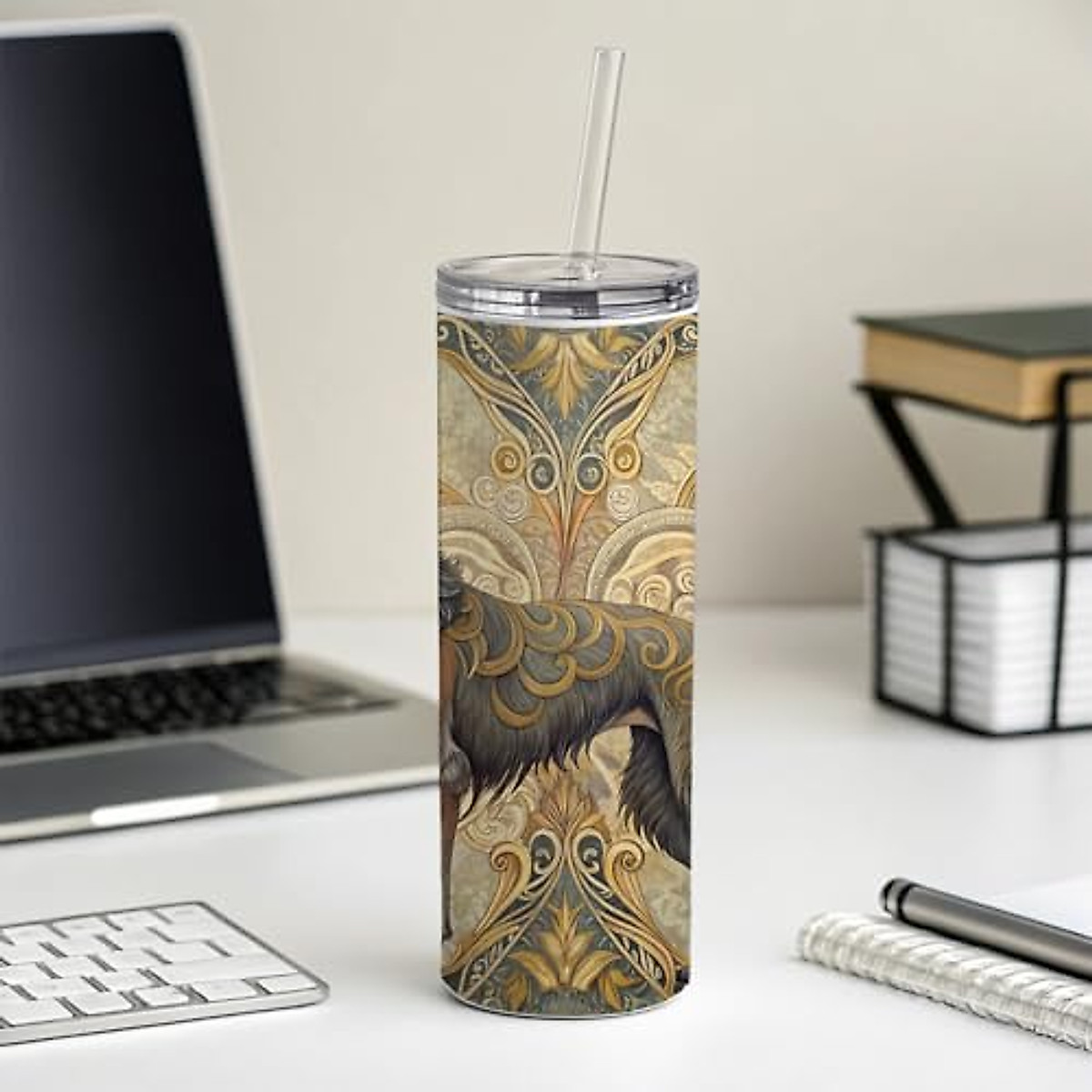 Mudi Dog Art Nouveau Skinny Tumbler 20oz with Straw Insulated Water Bottle Gift