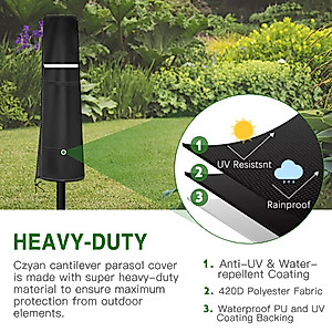 Patio Umbrella Cover Waterproof Umbrella Covers for 7ft to 11ft Garden Umbrellas, Parasol Cover Waterproof and Durable Market Umbrella Cover with Zipper, Waterproof Outdoor Market Umbrella Cove, Black