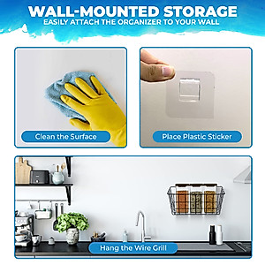 BASKETIA Wire Baskets, 2Pcs, 11x 4.7x 4.7 Inches – Rust Resistant Metal Basket with Strong Adhesive - Perfect for Organizing & Storing in Kitchen, Bathroom, Closets, Vanity & Pantry Black