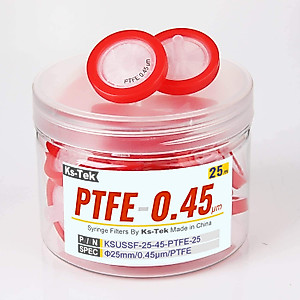 Syringe Filters PTFE Hydrophobic 25 mm 0.45 um Non Sterile 25/pk by KS-Tek