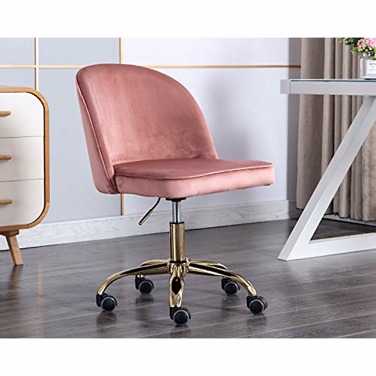 chairus Tufted Task Chair, Reception Chair with Height Adjustment (Armless Design for Small Homes and Offices), Rose Pink