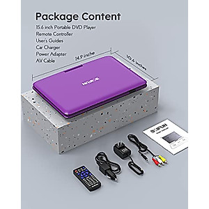 BOIFUN 17.5" Portable DVD Player with 15.6" Large HD Screen, 6 Hours Rechargeable Battery, Support USB/SD Card/Sync TV and Multiple Disc Formats, High Volume Speaker, Purple