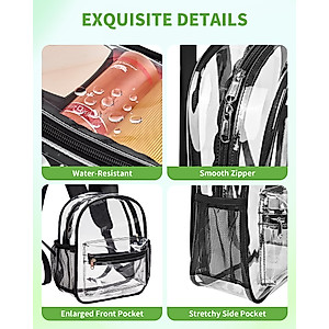 MAY TREE Clear Backpack Stadium Approved, Mini Clear Backpack, Heavy Duty Waterproof Transparent PVC Backpack (Black)