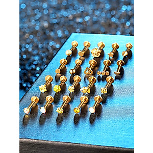 Blulu 20 Pcs 16g Stainless Steel Nose Studs Straight Nose Rings Body Piercing Jewelry 20 Styles for Women Men