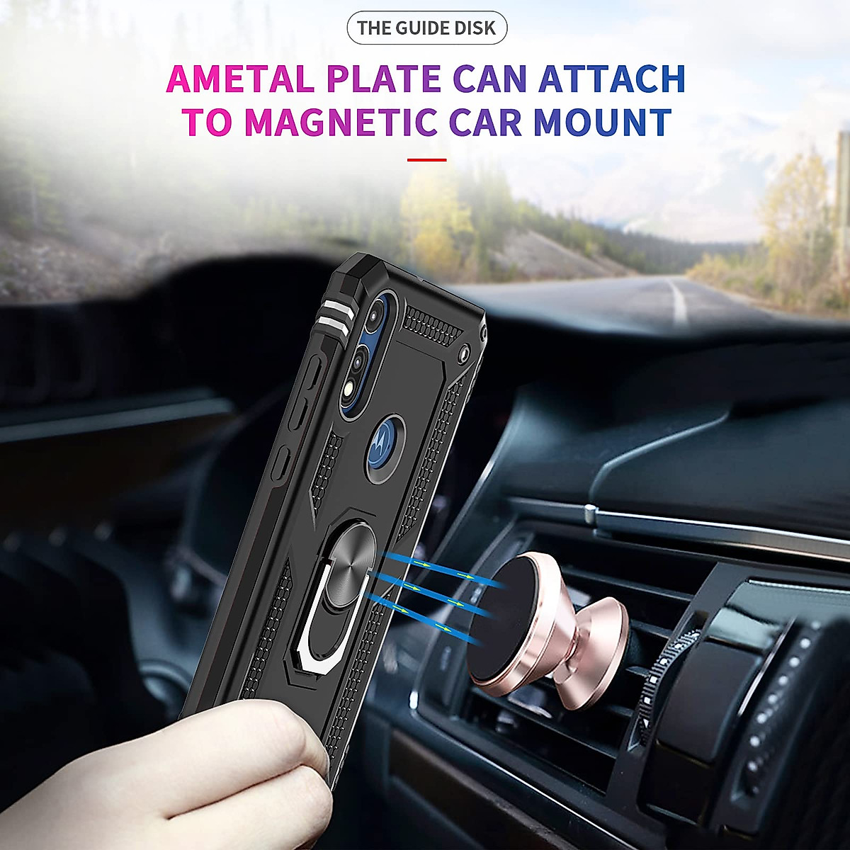 LeYi for Moto E Phone Case (2020) with [2 Pack] Tempered Glass Screen Protector, Military-Grade Protective Phone Case with Magnetic Ring Kickstand for Motorola Moto E 2020 Case, Black