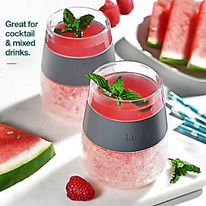 Freezer Wine Cups, Set Of 2, Grey, Plastic Double Wall Insulated Wine Cooling Glasses, Freezable Drink Mug Tumbler with freezing Gel, Wine glasses for Red and white Wine, 8.5 Oz Gift Essentials