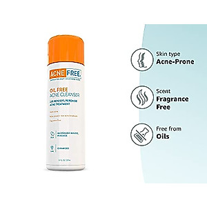 AcneFree Acne Free Oil-Free Cleanser, Benzoyl Peroxide 2.5% with Glycolic Acid to Prevent and Treat Breakouts Unscented, 8 Fl Oz
