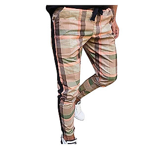 Mens Sweatpants, F_Gotal Men’s Casual Lattice Plaid Slim Fit Drawstring Running Jogger Pencil Pants Trouser with Pockets Orange