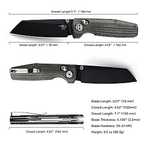 BESTECH KNIVES Pocket Folder Folding Knife: 3.07" D2 Steel Black Cleaver Blade, Micarta Scales, Thumbstud, B-Lock, EDC Steel Clip, BG43B-2 (Green Micarta)