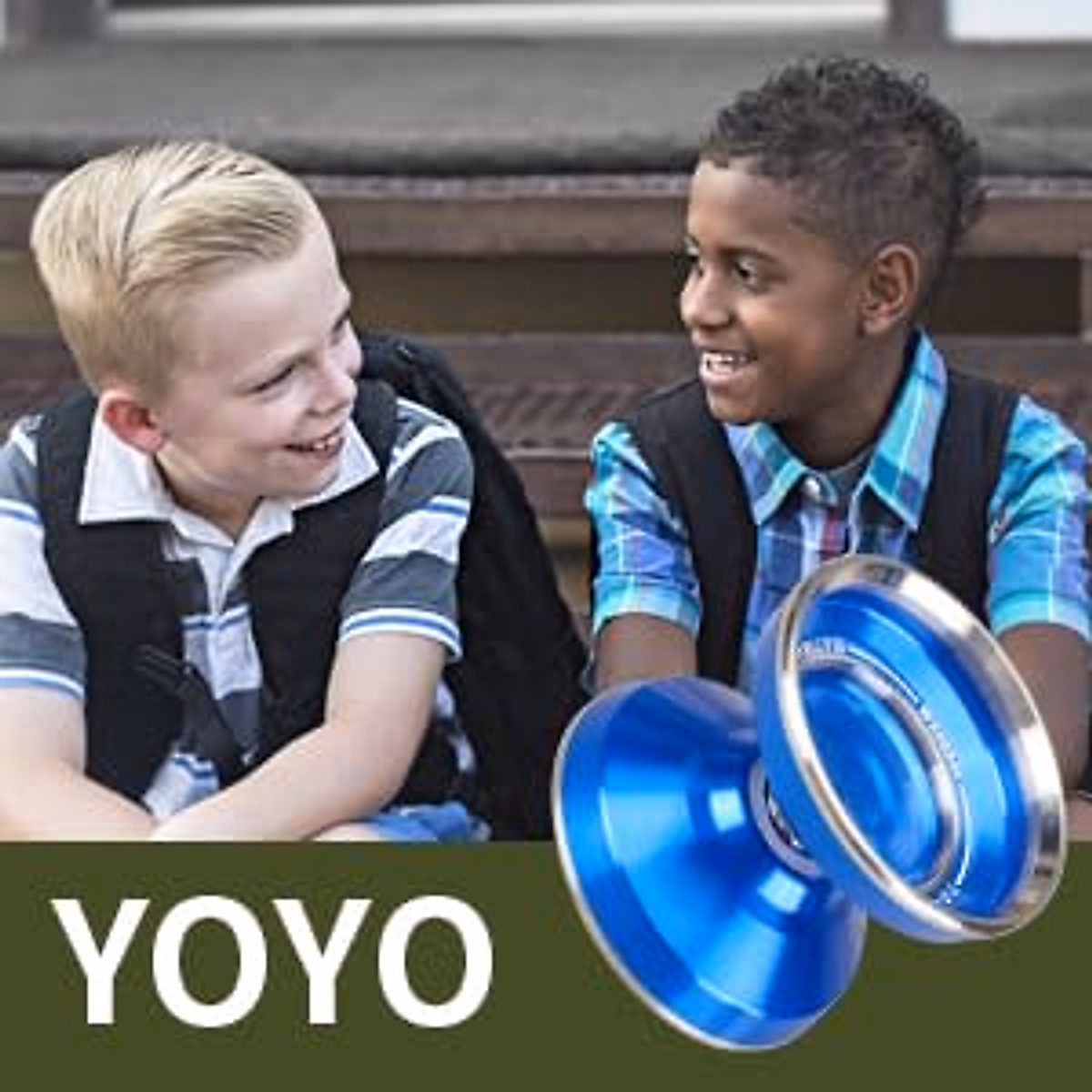 WATIEOBOO Bi-Metal Yoyo with 4 Stainless Steel Rings, Professional Unresponsive Yoyo for Adults Advanced Players, Incredible Drive Performance and Idling Capability (6Black Blue)