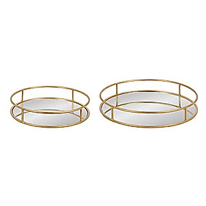 Kate and Laurel Felicia Modern Glam Metal Nesting Trays | Decorative Round Shape with Handles and Mirror Surface, Set of 2, Gold