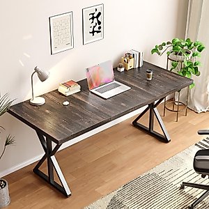 ONBRILL 71 Inch Computer Desk, Large Home Office Executive Desk, Modern Simple Style Gaming Desk for Writing Work Study Bedroom, Sturdy Frame & Thicker Steel Legs with Ample Legroom, Rustic Brown