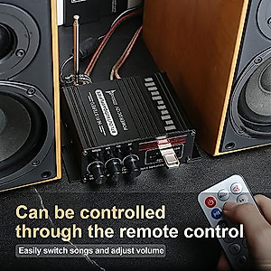 AK-370 Bluetooth Audio Amplifier with 12V/5A DC Power Supply,2.0 Channels Bluetooth Amplifier Supports Bluetooth/RCA/USB Flash Drive/SD Card Input and FM Function