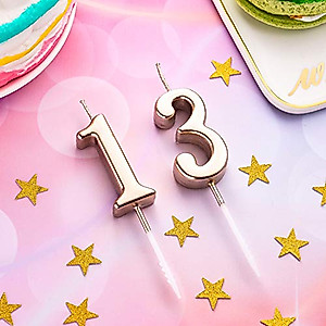 13th Birthday Candles Cake Number Candles Happy Birthday Cake Candles Topper Decoration for Birthday Wedding Anniversary Celebration Favor, Champagne Gold