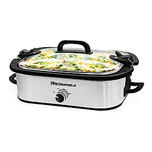 Elite Gourmet MST-5240SS Crock Slow Cooker, Locking Lid Adjustable Temperature Keep Warm Oven & Dishwasher-Safe Casserole Pan, 3.5Qt Capacity, Stainless Steel