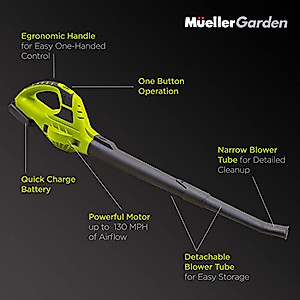 Mueller UltraStorm Cordless Leaf Blower, 20 V Powerful Motor, Electric Leaf Blower for Lawn Care, Battery Powered Leaf Blower Lightweight for Snow Blowing (Battery & Charger Included)