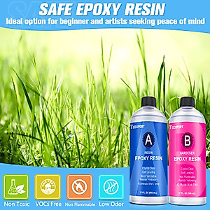 Teexpert Epoxy Resin Crystal Clear: 34oz Epoxy Resin kit 3X Yellowing Resistant Fast Curing for Casting Coating Art DIY Craft Jewelry Wood Table - 2 Part(17oz Resin and 17oz Hardener)