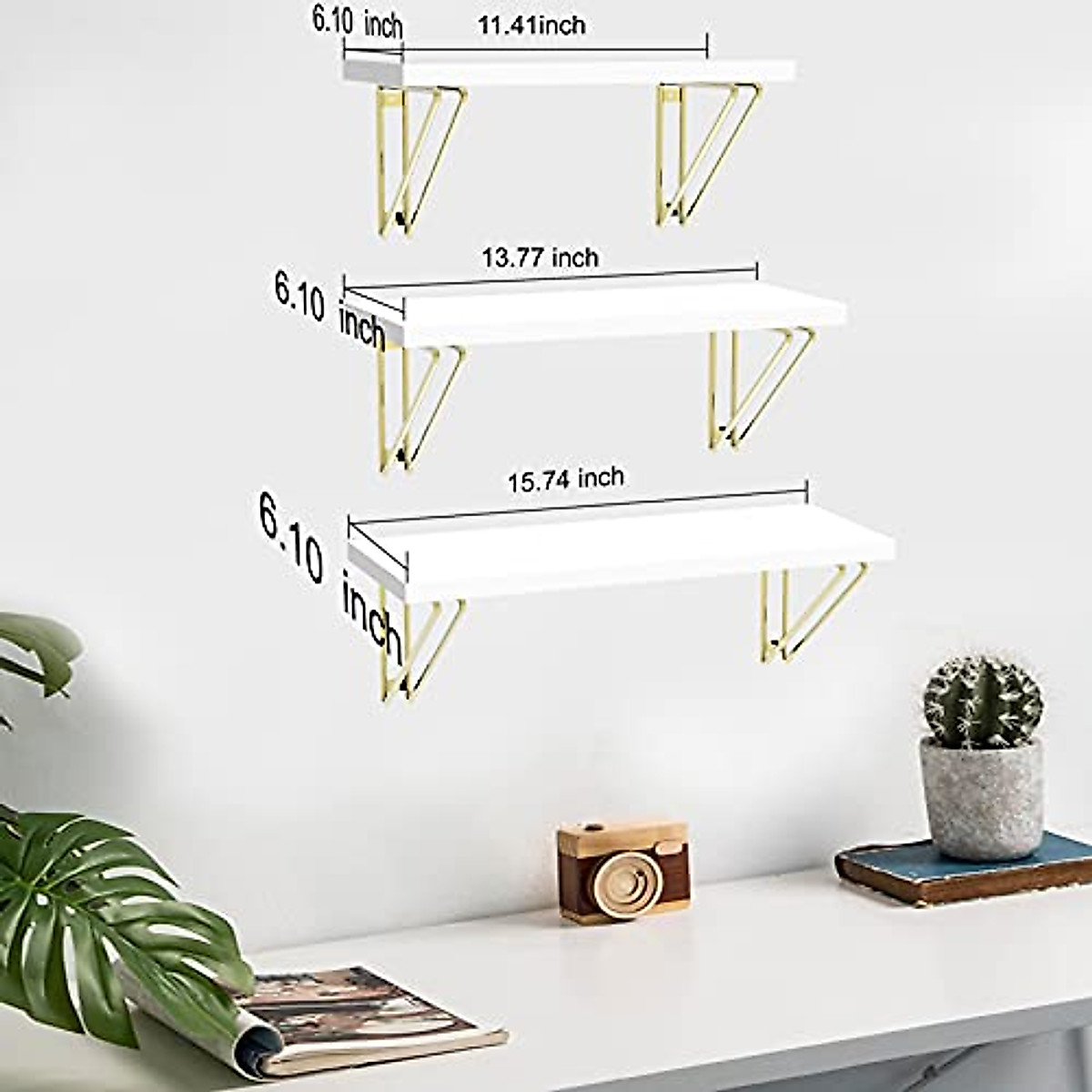 White Floating Shelves，Wall Mounted Decor Set of 3，Hanging Wall Shelves for Living Room, Bedroom, Kitchen,Office