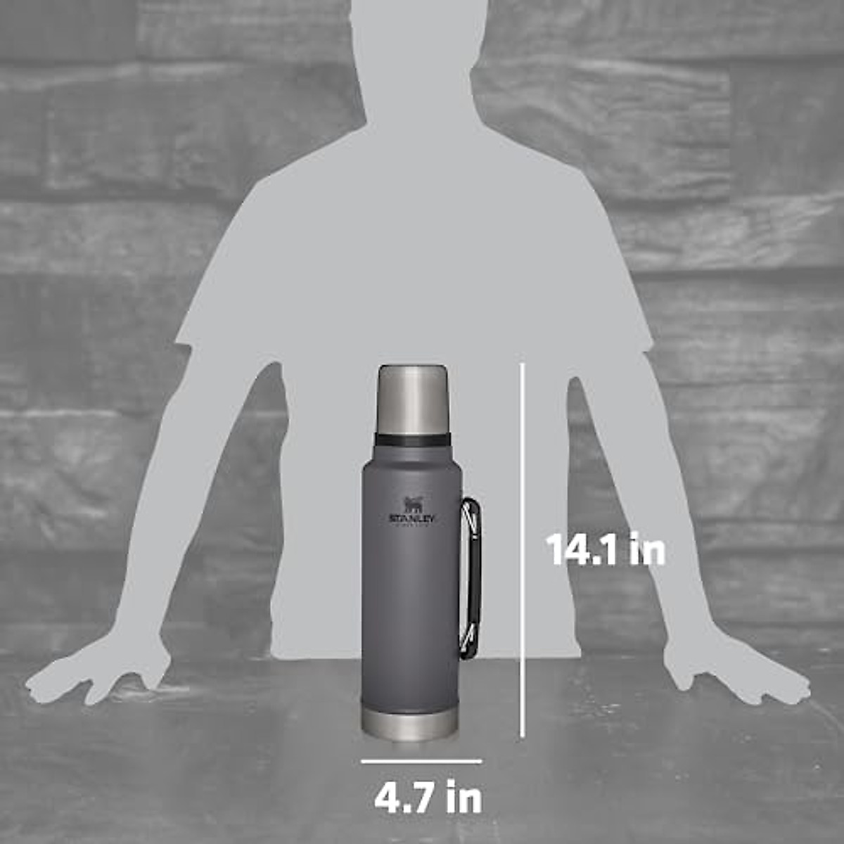 Stanley Classic Vacuum Insulated Wide Mouth Bottle - Charcoal - BPA-Free 18/8 Stainless Steel Thermos for Cold & Hot Beverages - 1.5 QT