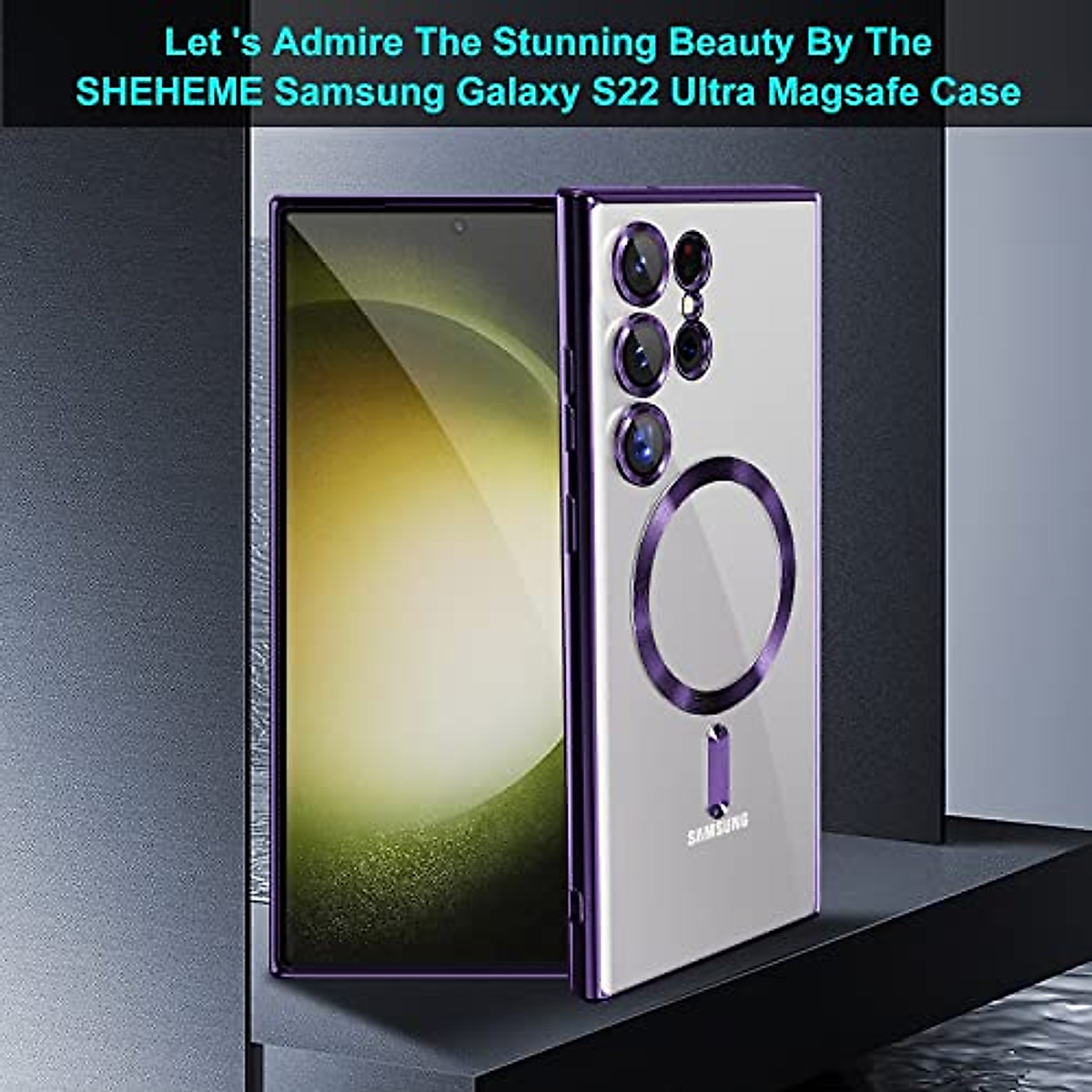 sheheme for Samsung Galaxy S22 Ultra Case,with Full Camera Lens Protector,Compatible with MagSafe,Clear Magnetic Case for S22 Ultra,Plating Anti-Scratch Slim Thin Case Cover for Men Women,Purple