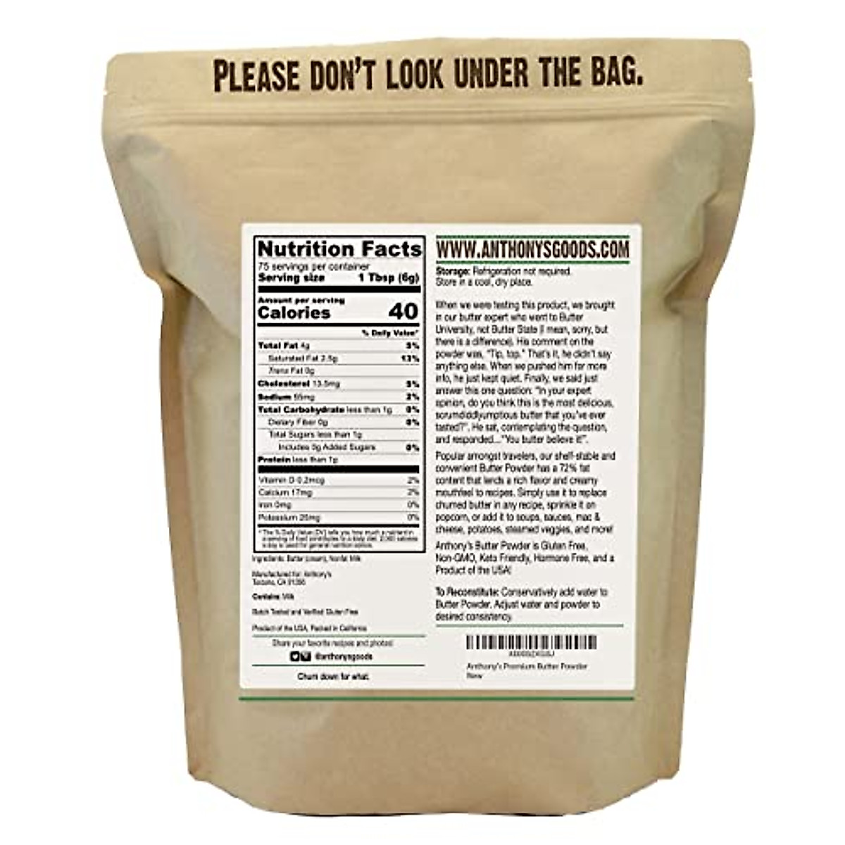 Anthony's Premium Butter Powder, 1 lb, Gluten Free, Non GMO, Made in USA, Keto Friendly, Hormone Free