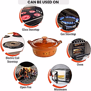 Ancient Cookware, Mexican Clay Lidded Cazuela Pot, Medium, Terracotta, 3.5 Quarts